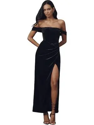 Bhldn Lana Off-shoulder Velvet Maxi Dress - Black