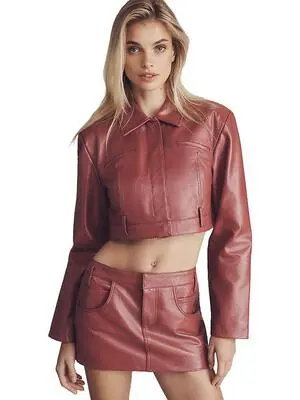 LAMARQUE Gia Cropped Leather Jacket - Deco Rose