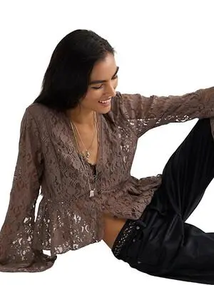 Free People FREE PEOPLE Whispering Love Lace Peplum Top Castle Gate