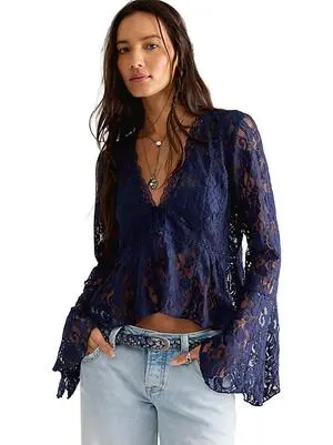 Free People Whispering Love Lace Top Deeper Iris