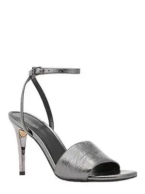 Michael Kors Elyse Crackled Metallic Leather Sandal - Grey