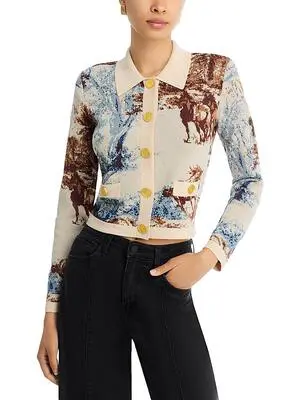 L'Agence Osiris Jacquard Collared Cardigan Tan Multi Western