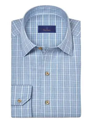 David Donahue Cashmere Blend Herringbone Check Sport Shirt Sky