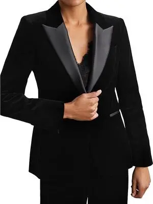REISS Myrtle Single Breasted Velvet Jacket - Black