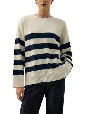 Lilysilk Striped Wool-cashmere Oversized Sweater - Navy Striped