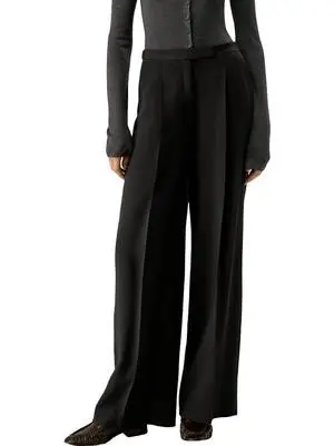 Lilysilk Silk-wool Pleated Wide-leg Trousers - Black