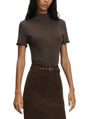 Veronica Beard Harden Mock Neck Top - Dark Umber