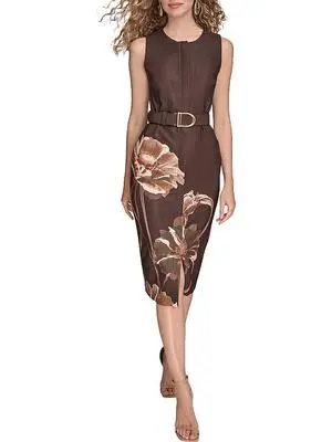 Donna Karan New York Belted Midi Dress - Fawn Multi