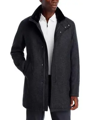 Herno Wool & Nylon Overcoat With Faux Fur Collar - Charcoal