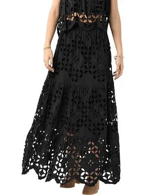 Tiare Hawaii Eyelet Cutout Maxi Skirt - Black
