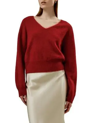 Lilysilk Brushed V-neck Cashmere Sweater - Red