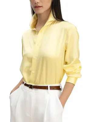 Lilysilk Golden Cocoon Tailored Shirt - Lilyaurea Undyed Natural Golden
