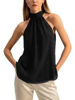 Lilysilk Silk Georgette Halter Neck Top - Black