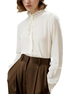 Lilysilk Crepe De Chine Ruffle Blouse - Natural White