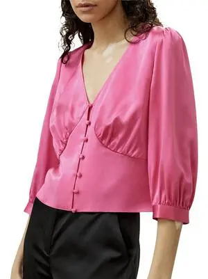 Lilysilk Fitted Retro Corset Silk Top - Magenta