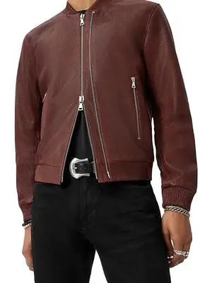 John Varvatos Xavier Pebbled Leather Jacket - Tamarind