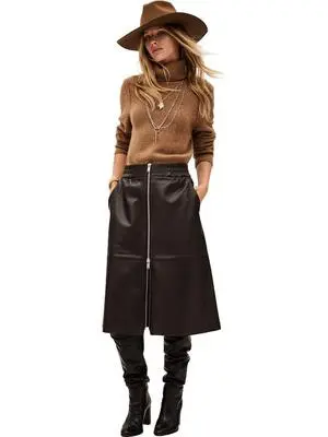 Ba&sh Pona Leather Skirt Brown