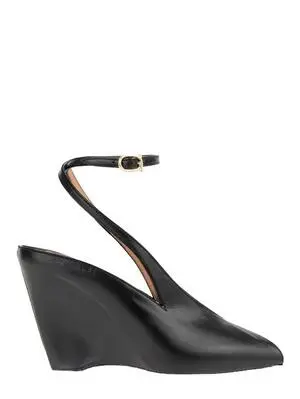 FERRAGAMO Peep Toe Wedge Sandal - Black