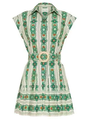 Cara Cara Octavia Pleated Geometric-print Dress - Green