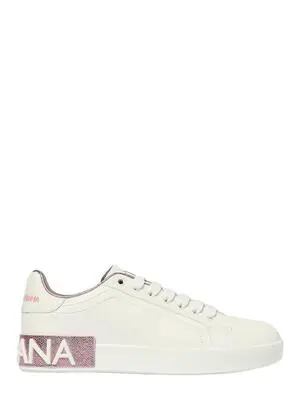 Dolce & Gabbana Portofino Calfskin Trainers With Logo And Gold Detailing - White