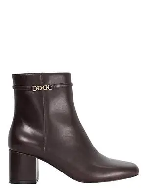 DUNE Oaklee Leather Heeled Ankle Boots - Brown Leather