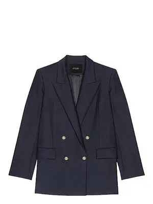 MAJE Double-Breasted Peak-Lapel Stretch-Woven Blazer