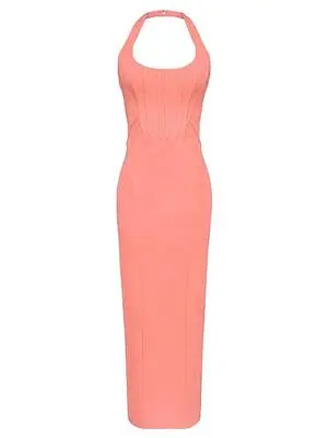 House Of Cb Lusilla Halterneck Stretch-mesh Midi Dress - Coral