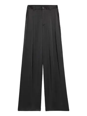 Lapointe Pleated Wide-leg Satin Pants - Dark Green