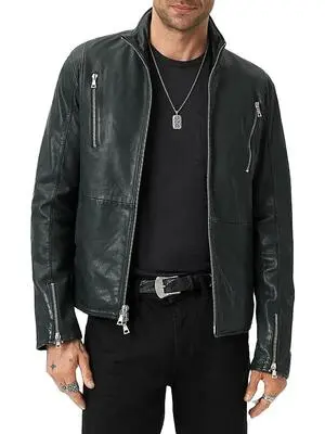 John Varvatos Jared Racer Leather Jacket - Seaweed
