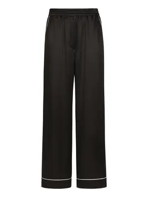 Dolce & Gabbana Silk Pajama Pants With Contrast Piping - Black