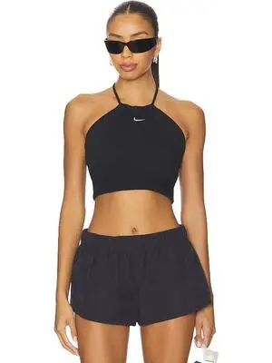 Nike Slim Cropped French Terry Halter Top - Black & Sail