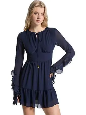 Michael Kors Ruffled Georgette Long-sleeve Dress - Blue