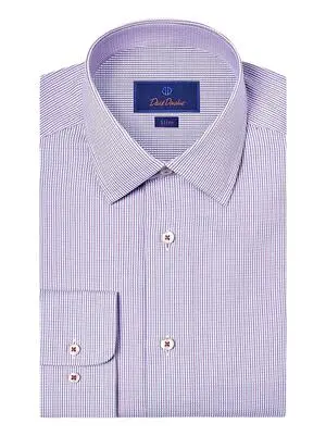 David Donahue Slim Fit Textured Micro Dobby Dress Shirt - Blue/ Berry