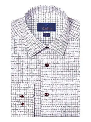 David Donahue Slim Fit Printed Textured Shirt - Blue/ Berry