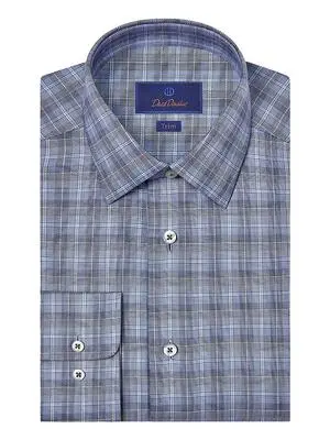 David Donahue Slim Fit Printed Twill Dress Shirt - Blue/ Navy