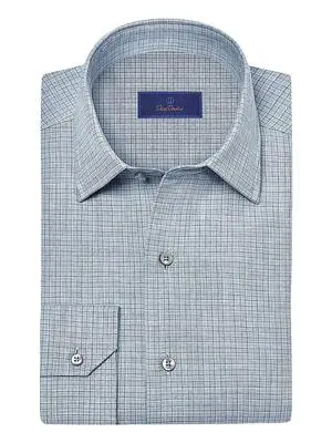David Donahue Cashmere Blend Twill Check Sport Shirt - Sky/ Multi