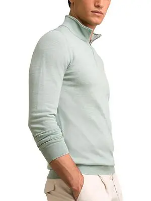 REISS Slim Fit Quarter Zip Sweater - Sage Green