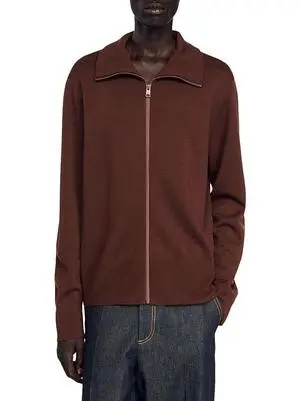 Sandro Wool Trucker Cardigan - Chocolate