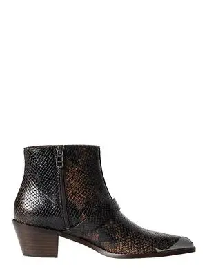 Zadig&Voltaire Tylow Wild Mirror Python Effect Leather Ankle Boots Flame