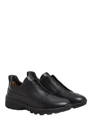 Zegna Leather Triple Stitch Monte Sneakers - Black