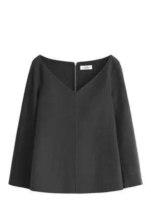 Cos Double-faced Wool V-neck Top With Back Zipper - Gray