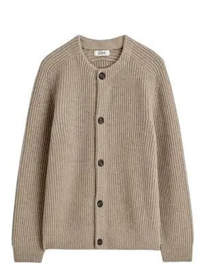 Cos Ribbed Wool Crew-neck Cardigan - Beige