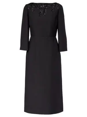 Valentino Garavani Embroidered Wool And Silk Midi Dress - Black