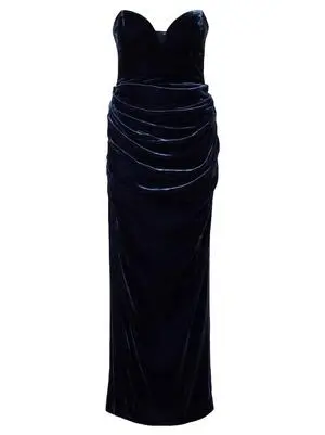 Remain Birger Christensen Vilma Draped Strapless Velvet Gown - Blue