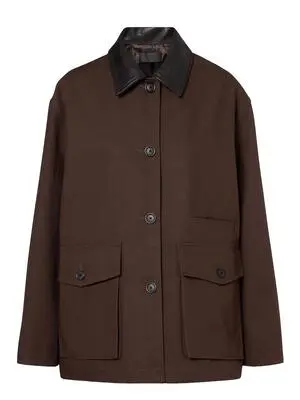 NILI LOTAN Leather-trimmed Cotton Jacket - Brown