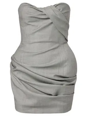 Magda Butrym Draped Wool Mini Dress With Bustier - Grey