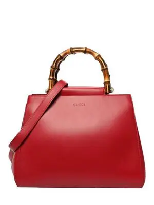 Gucci Bamboo 1947 Leather Handle Top Handle - Hibiscus Red