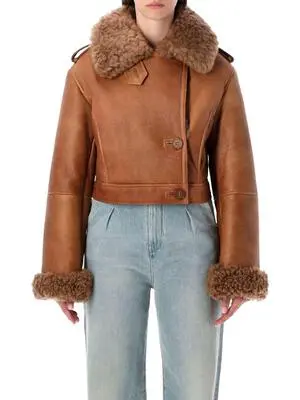 Chloé Cropped Boxy Shearling Jacket - Amber Brown