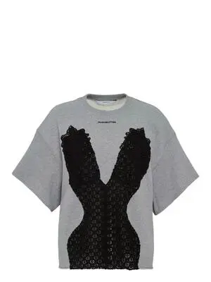 PUSHBUTTON Lace-applique T-shirt - Grey