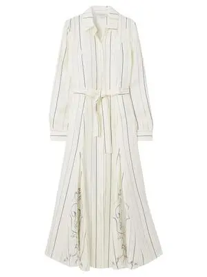 Gabriela Hearst Galway Belted Striped Silk-twill Midi Shirt Dress - Neutrals